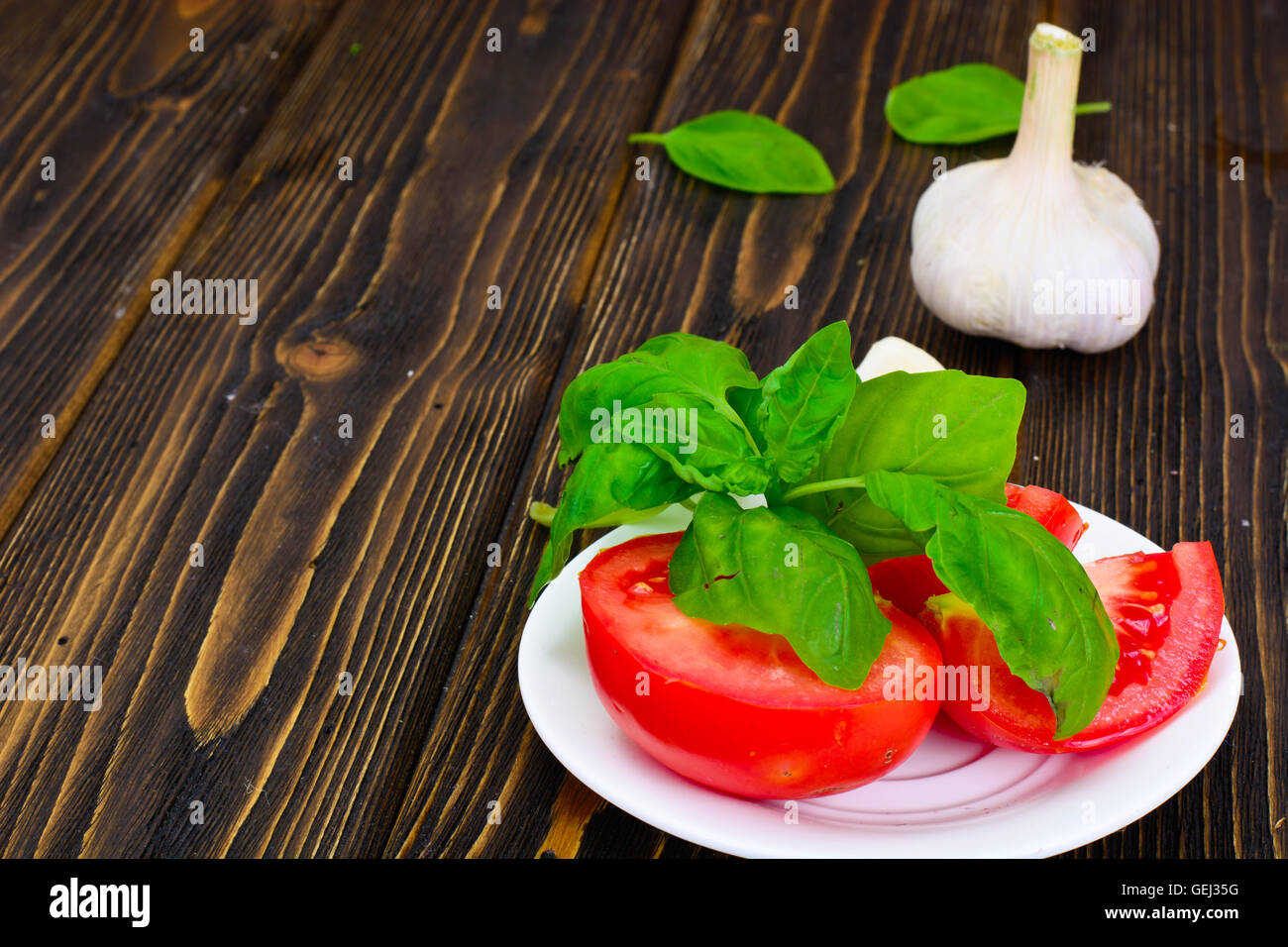 Tomato and Basil. National Italian Cuisine Stock Photo - Alamy