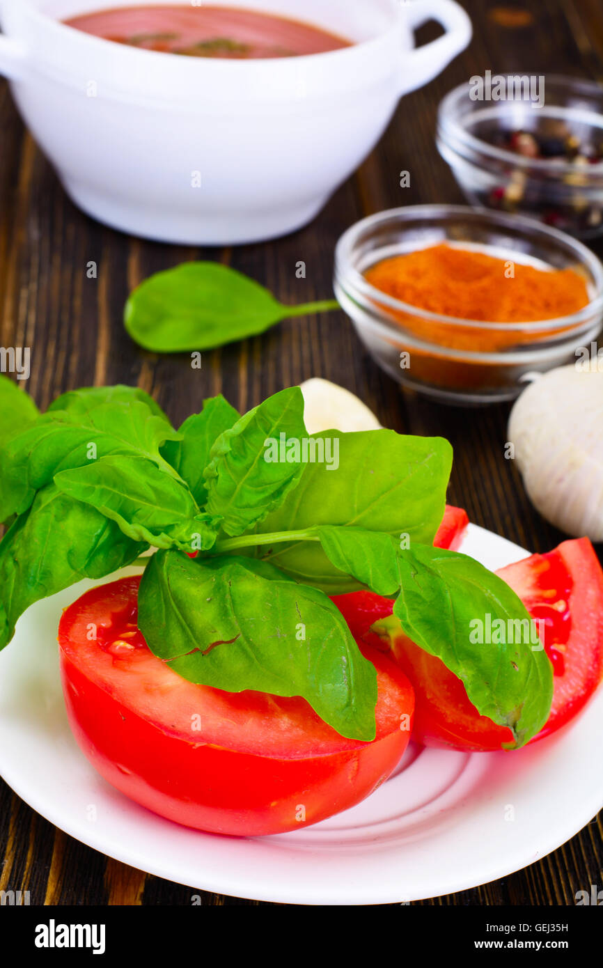 Tomato and Basil. National Italian Cuisine Stock Photo - Alamy