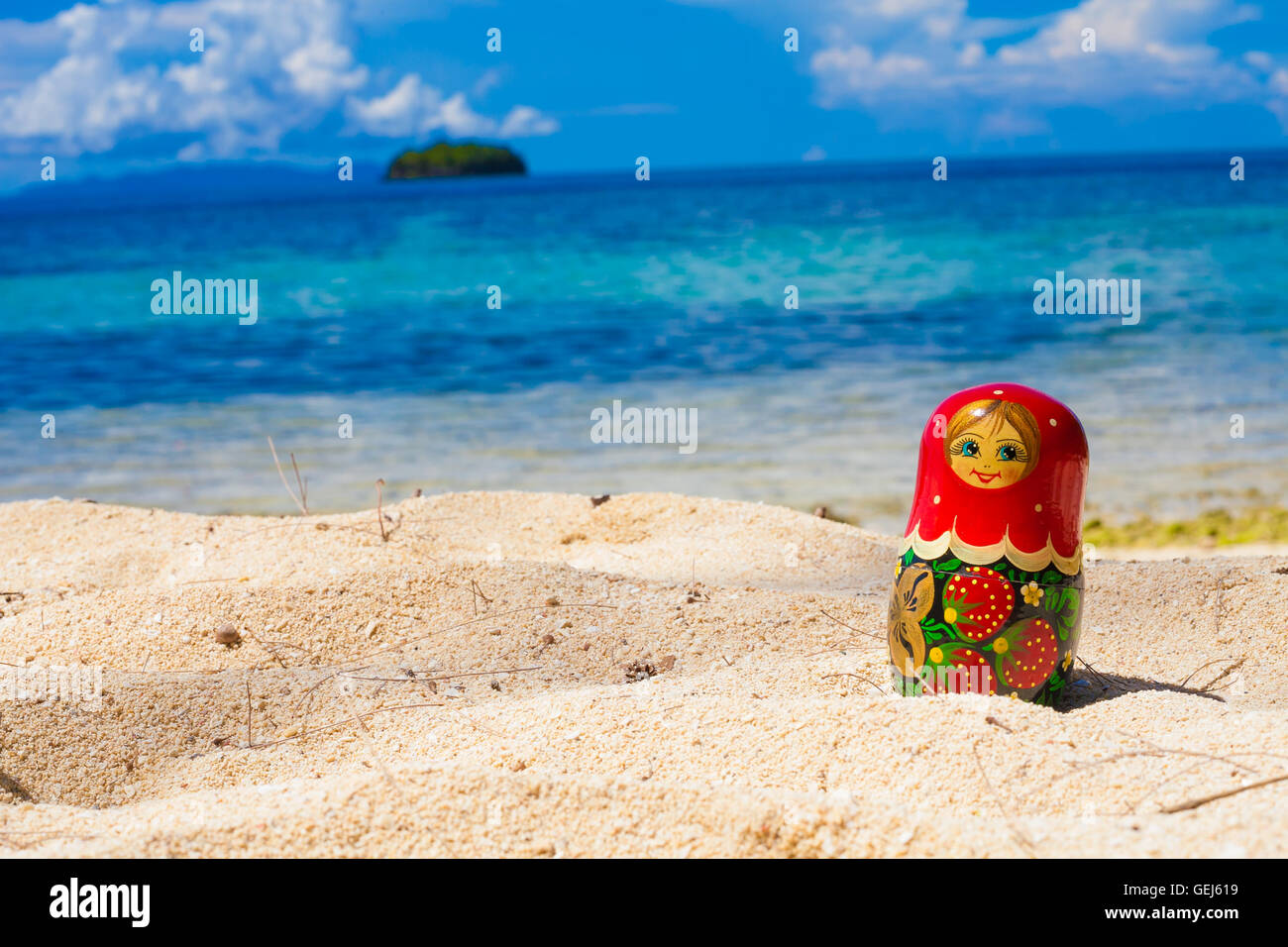 Photo Russian Dolls Matrioshka Souvenir Untouched Tropical Beach in ...