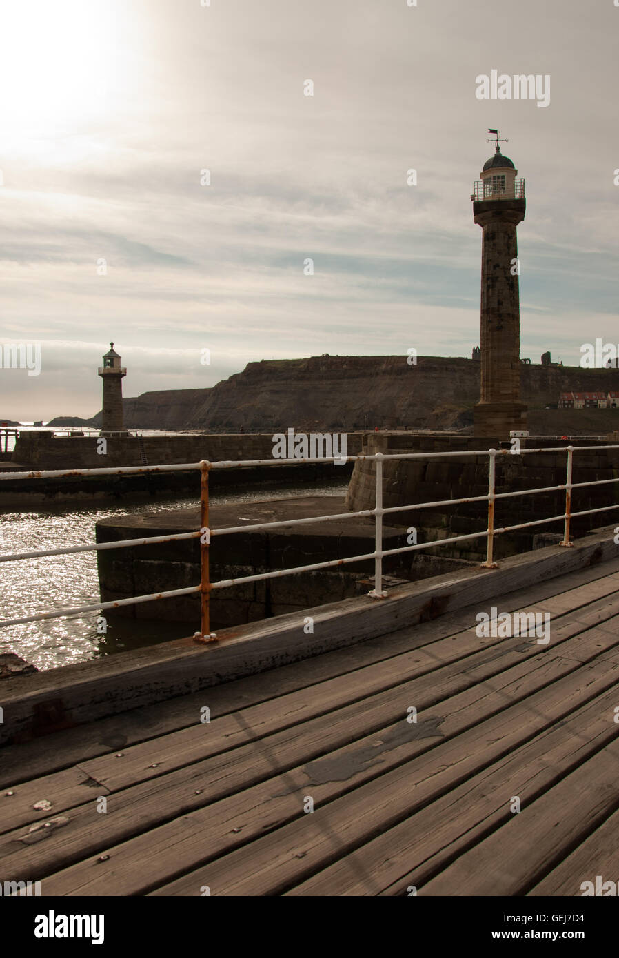 Whitby lighthouse from the promenade Stock Photo - Alamy