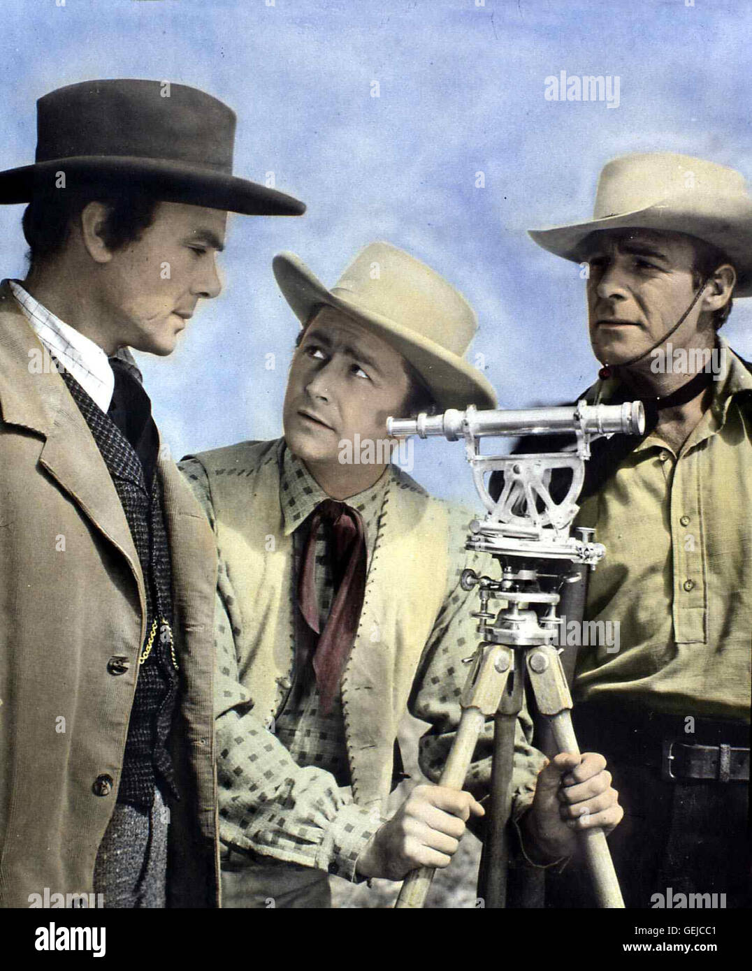Dean Jagger, Robert Young, Randolph Scott Edward Creighton (Dean Jagger,l) will zusammen mit dem ...