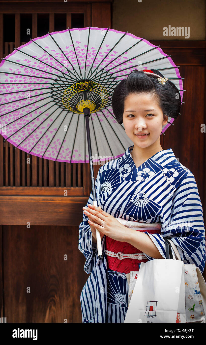 'maiko' (geisha apprentice) in geisha's distric of Miyagawacho.Kyoto ...