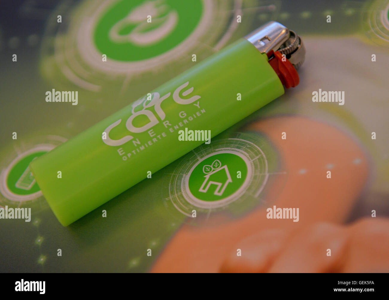 Hamburg, Germany. 14th July, 2016. A lighter with the logo of the Care ...