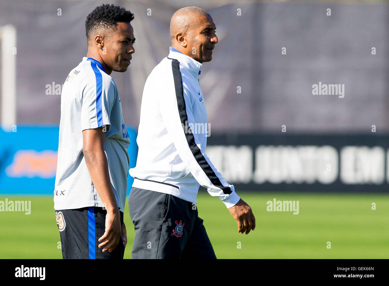 Elias and Christopher Borges during the Corinthians training held at CT ...