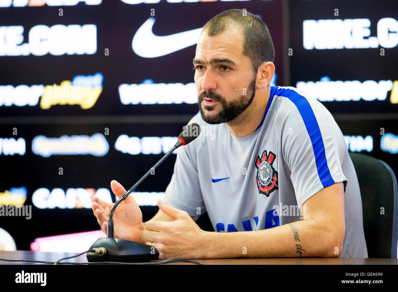 Press conference middle Danilo field during Corinthians'ining heg held at CT Joaquim Grava, East ...