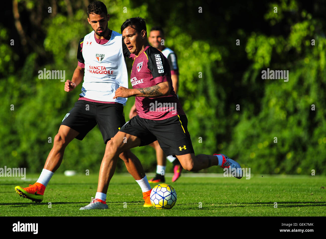 Chavez and Luc?o during training the S?o Paulo Football Club, held at ...