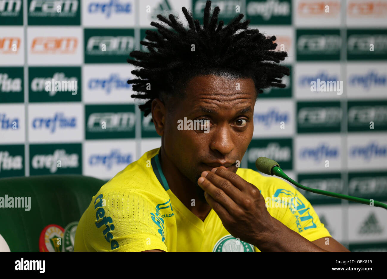 The player Ze Roberto, the SE Palmeiras, gives a press conference after ...