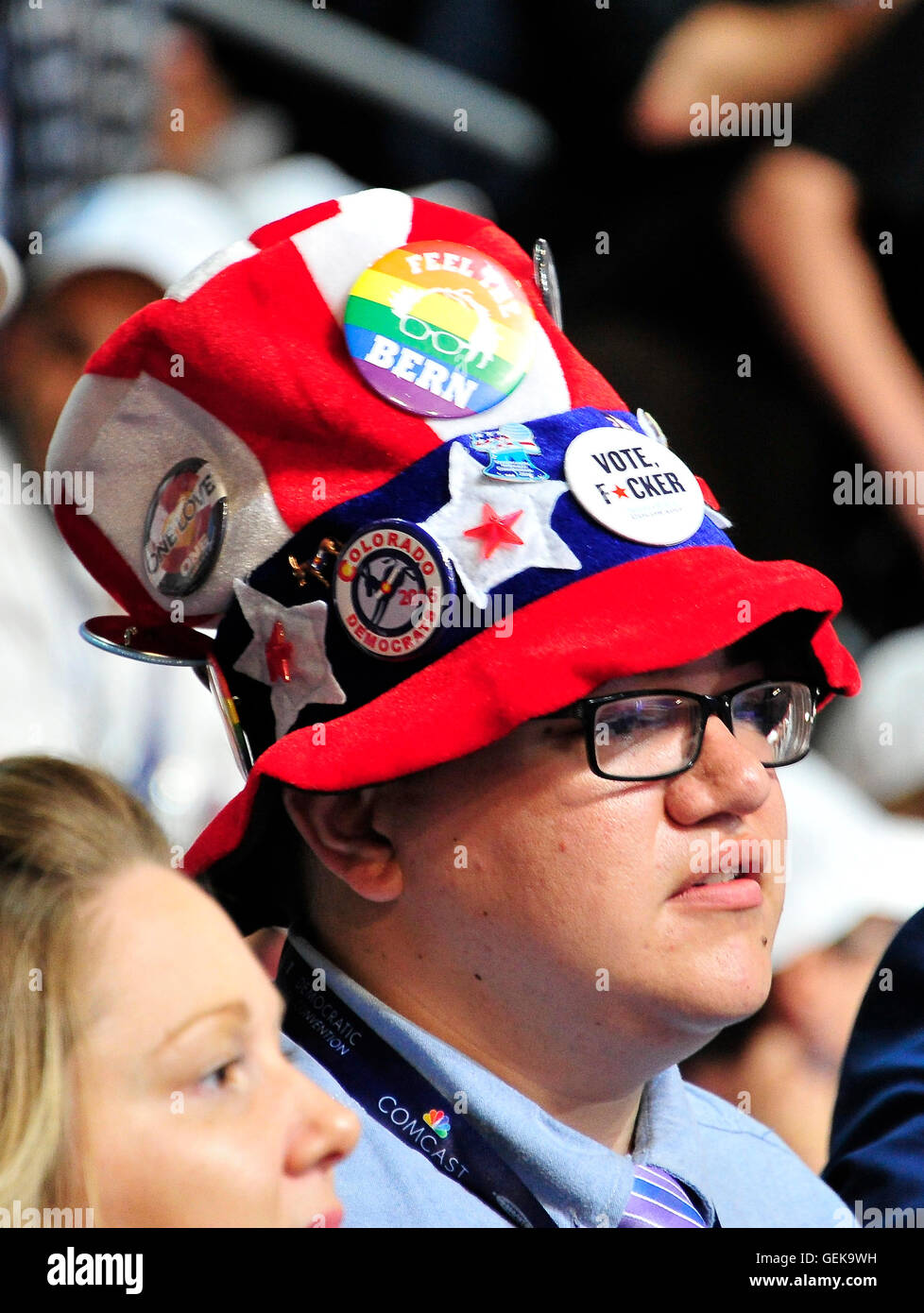 Philadelphia, Us. 25th July, 2016. Hat worn by an unidentified delegate ...