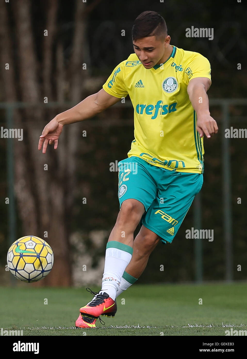 The player Jo?o Pedro, from SE Palmeiras, during training, the Football ...