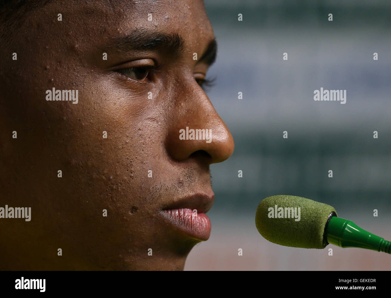 The player Matheus Sales of SE Palmeiras, gives a press conference ...