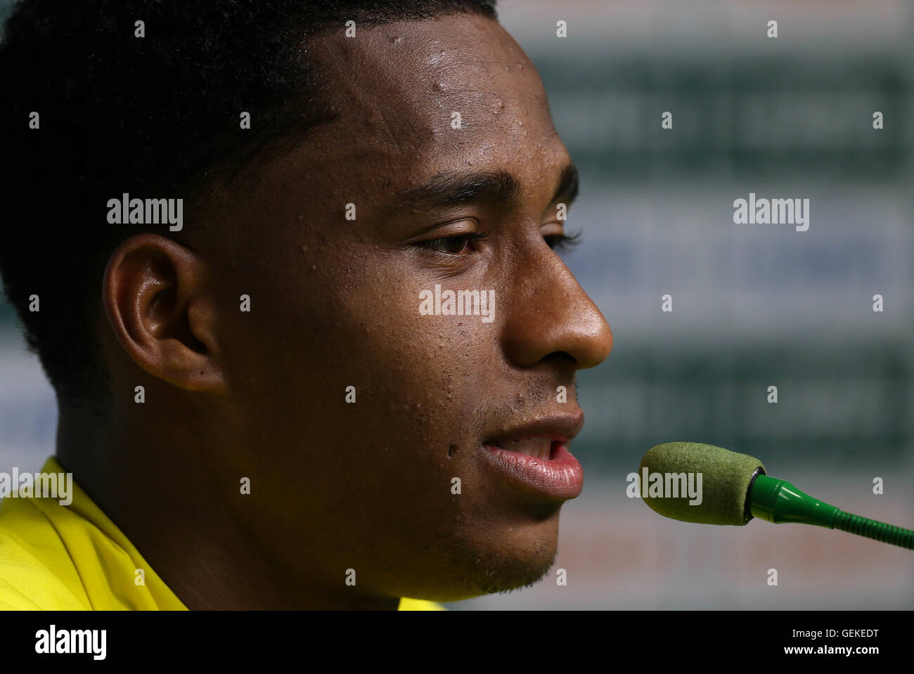 The player Matheus Sales of SE Palmeiras, gives a press conference ...