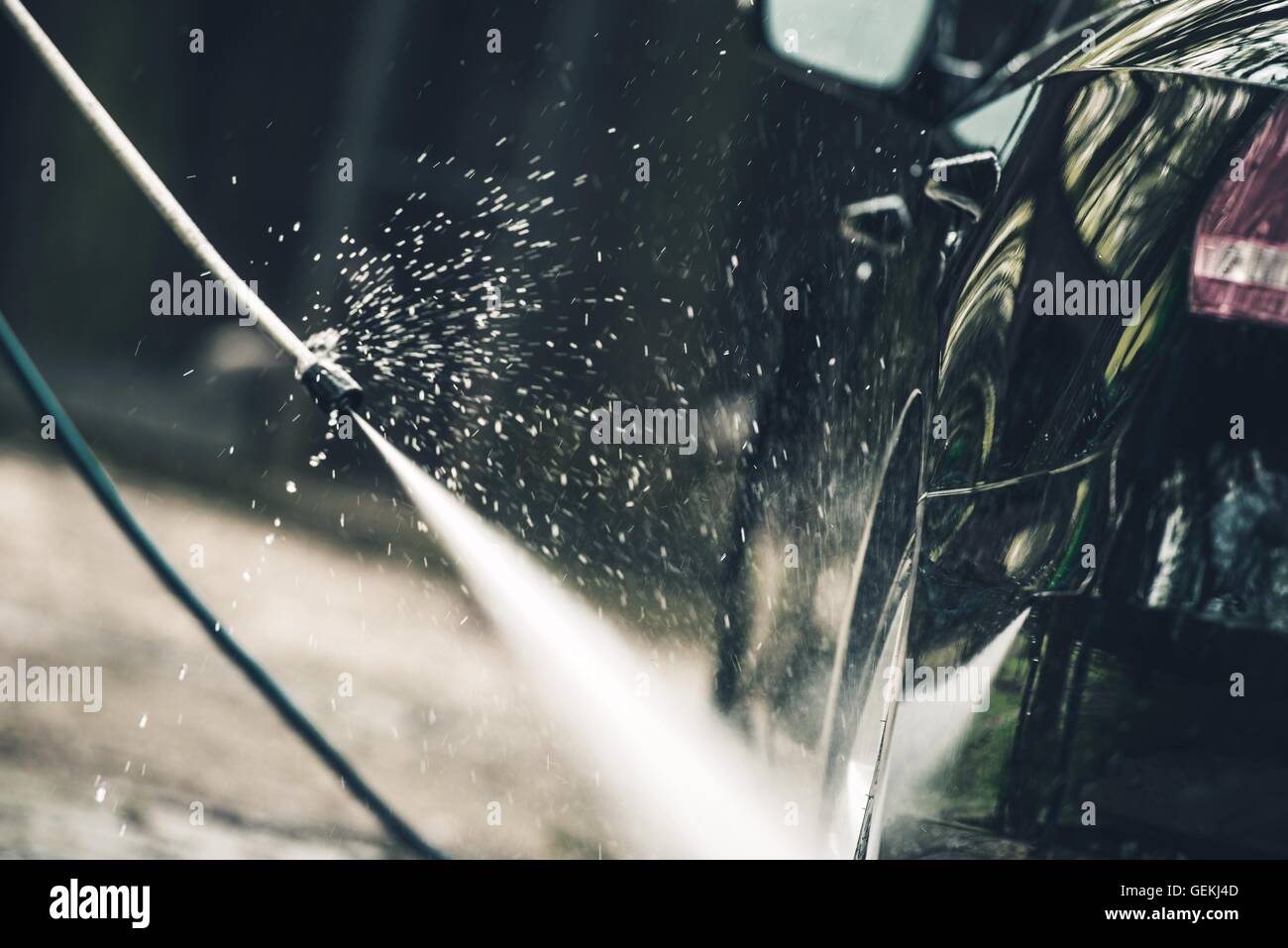 Detailed Car Washing. Cleaning Alloy Wheels by High Pressured Water ...