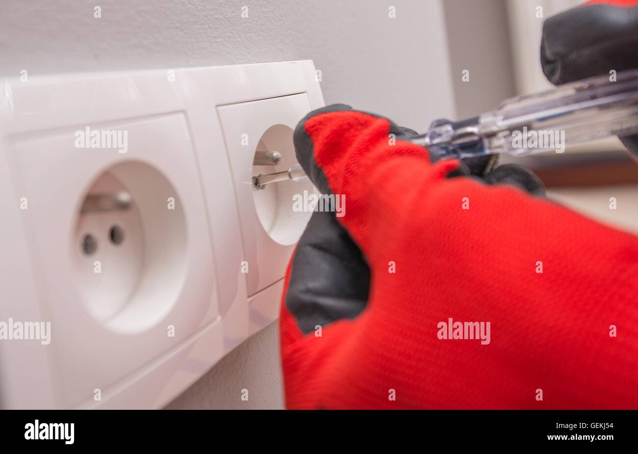 Fixing Electric Socket Closeup Photo. European Electric Socket Stock ...