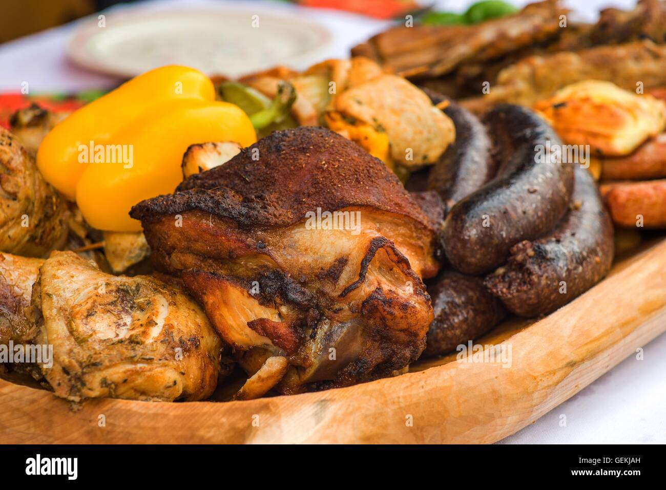 Unhealthy Processed Fat Meat Food Closeup. Mix of Meats and Sausages ...