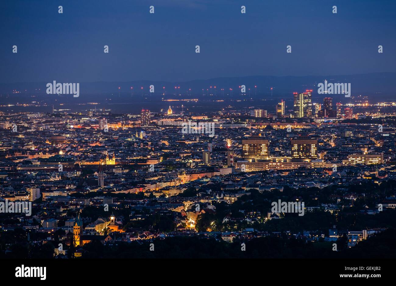Vienna Austria at Night. Illuminated Cityscape Scenery. Vienna, Europe ...