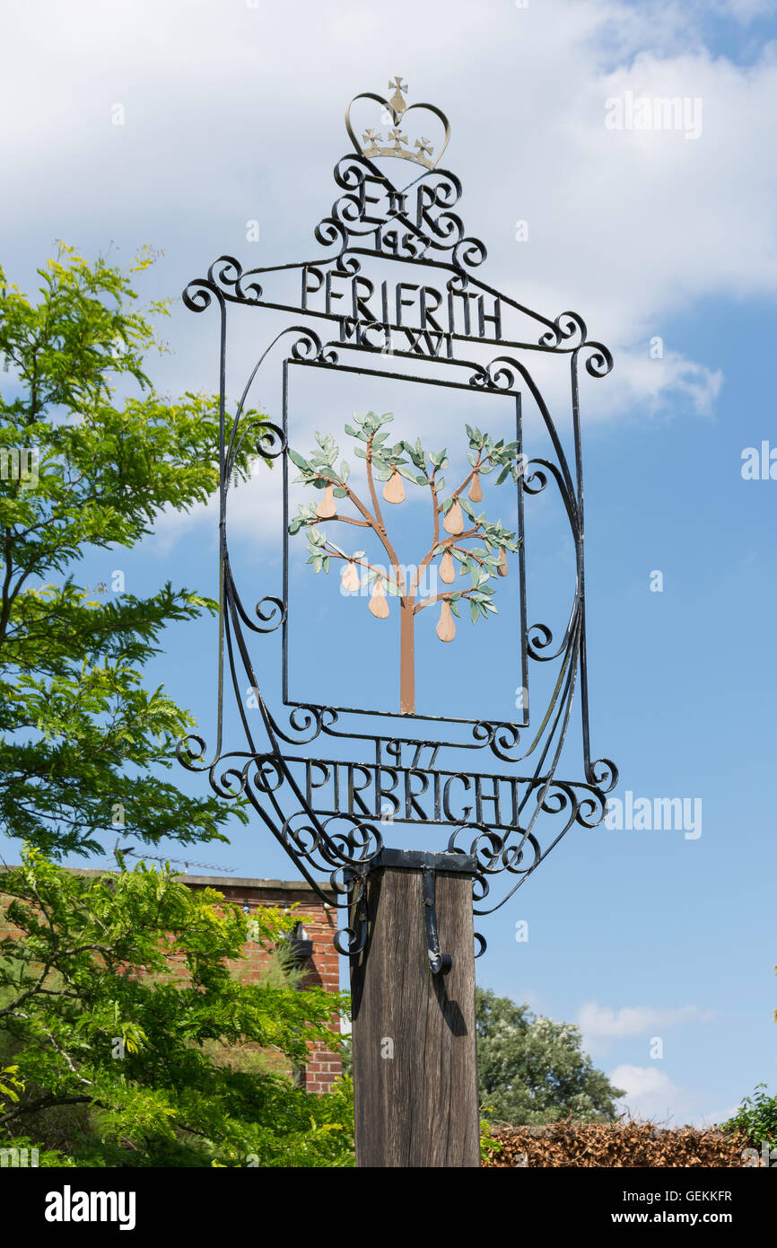 Village sign on The Green, Pirbright, Surrey, England, United Kingdom ...