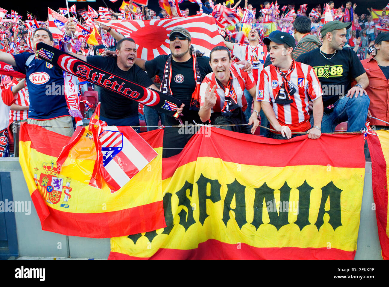 Atlético de Madrid football fans. in Atlético de Madrid stadium ...