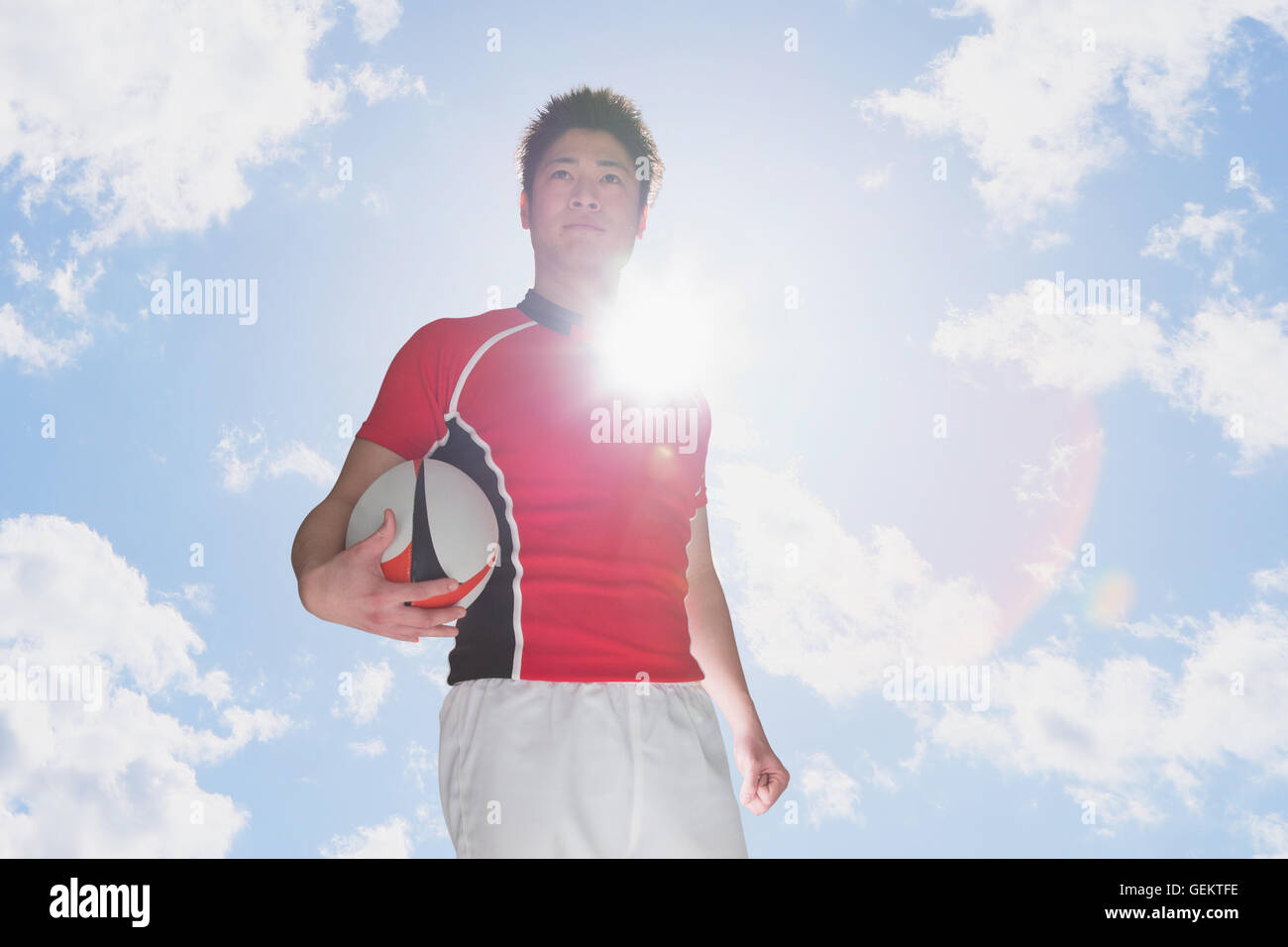 Portrait of Japanese rugby player with ball Stock Photo - Alamy