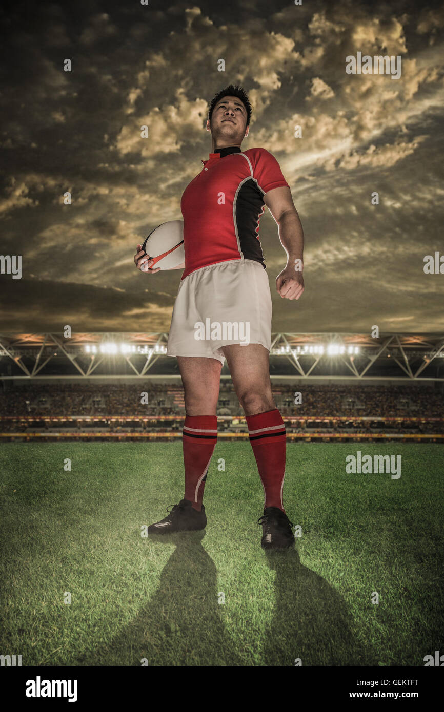 Portrait of Japanese rugby player with ball Stock Photo - Alamy
