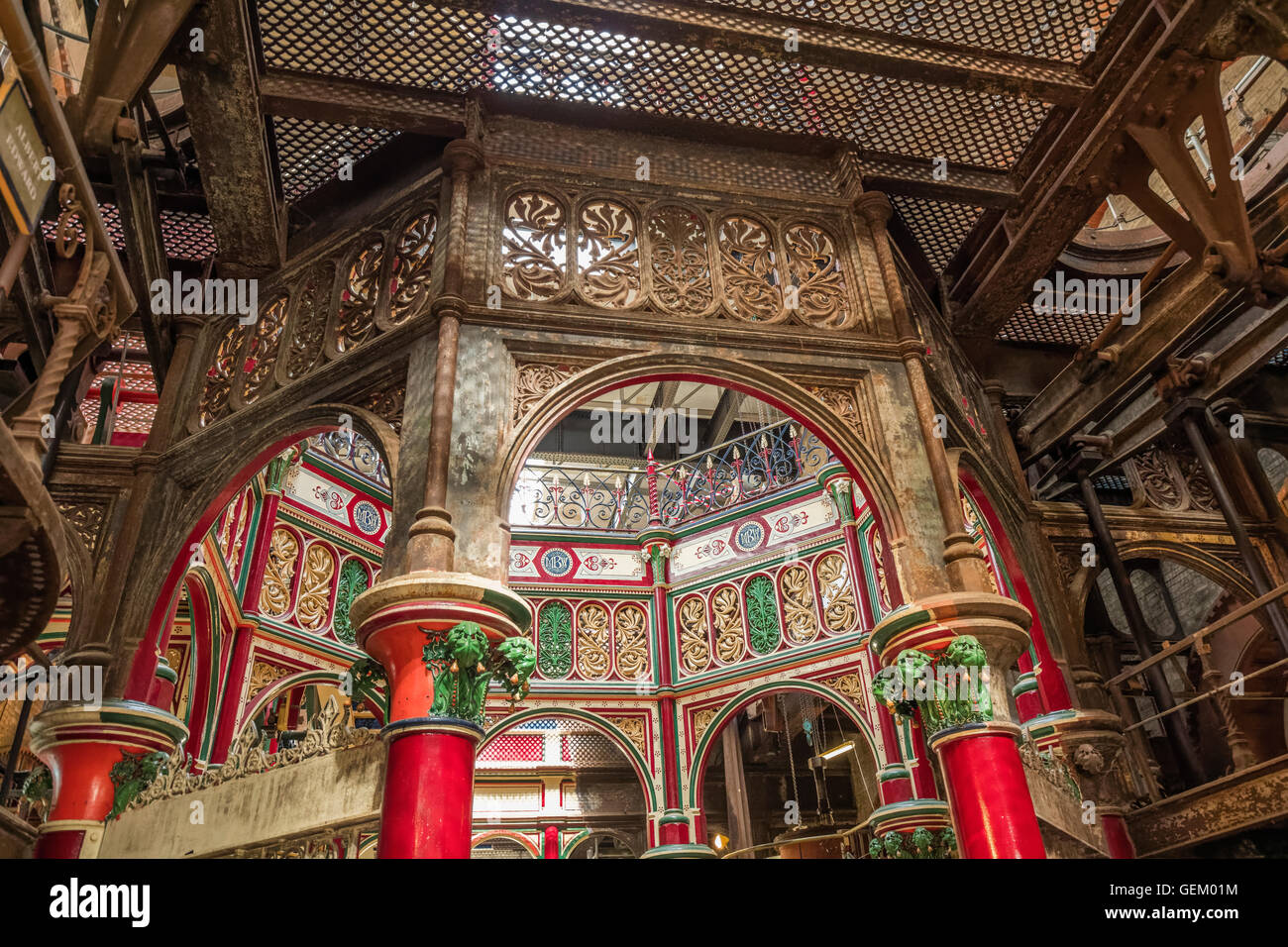 Cast ironwork at Victorian cathedral Crossness Pumping Station which ...