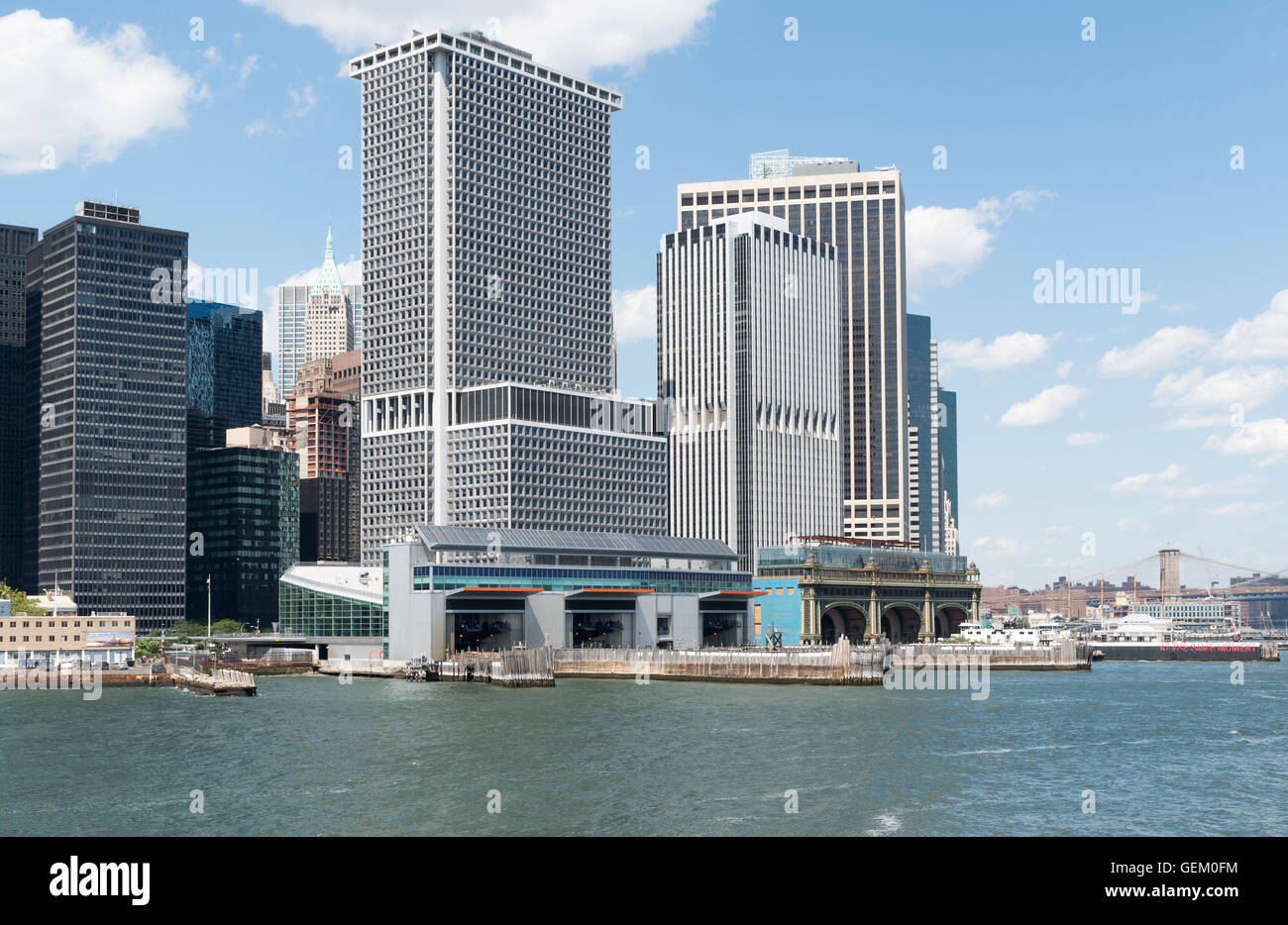 View of the south of Manhattan, New York, from the East River with ...