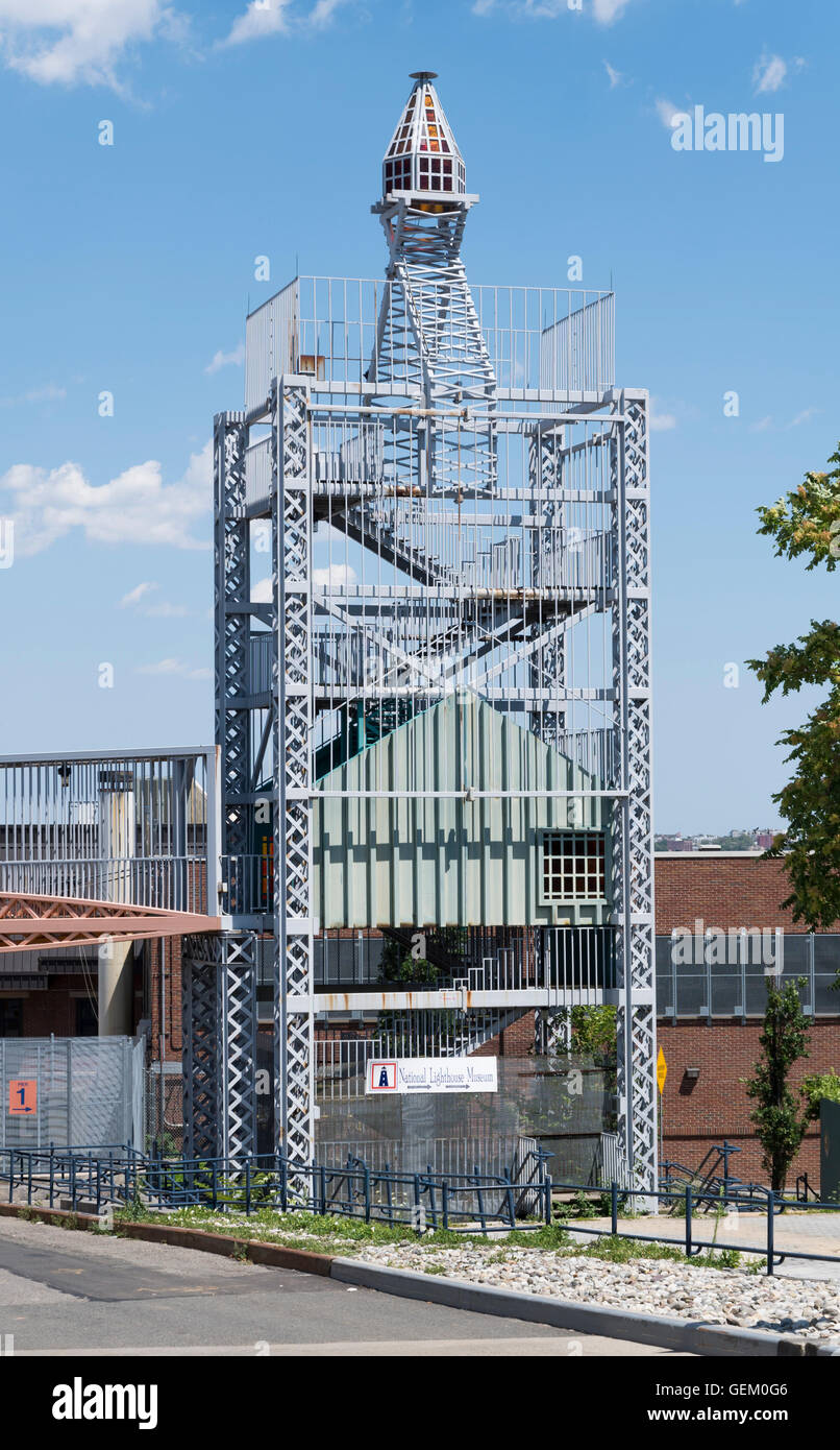 Metal / steel lighthouse type structure on Staten Island, with sign for ...