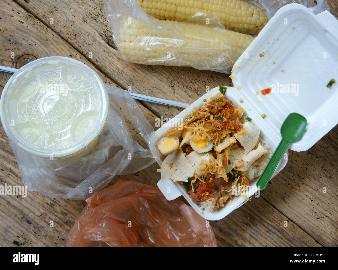 Vietnamese food for breakfast in plastic recycle bag, nylon bag use ...