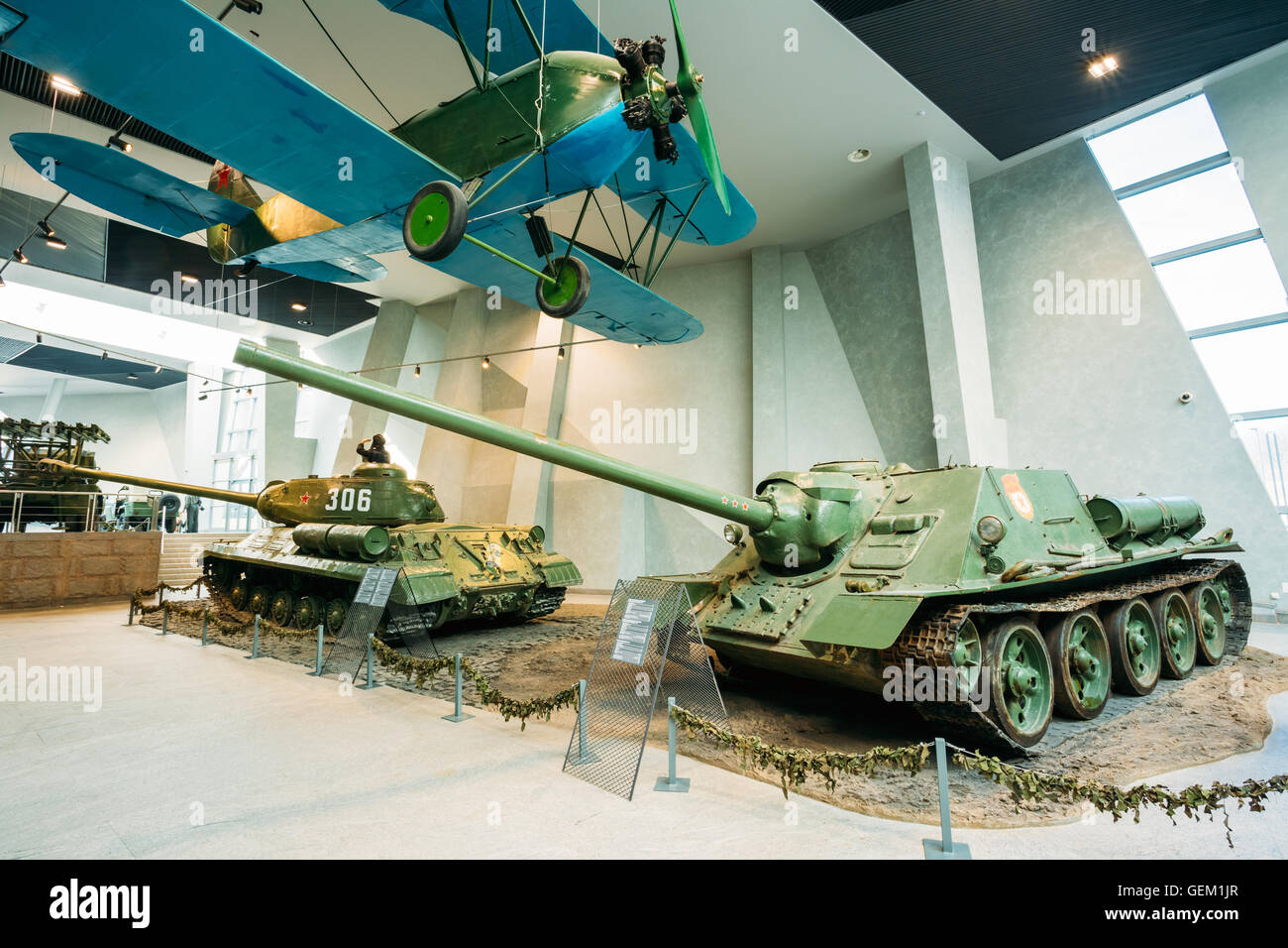 Minsk, Belarus. Soviet Tank destroyer SU-100, light night bomber PO-2 ...