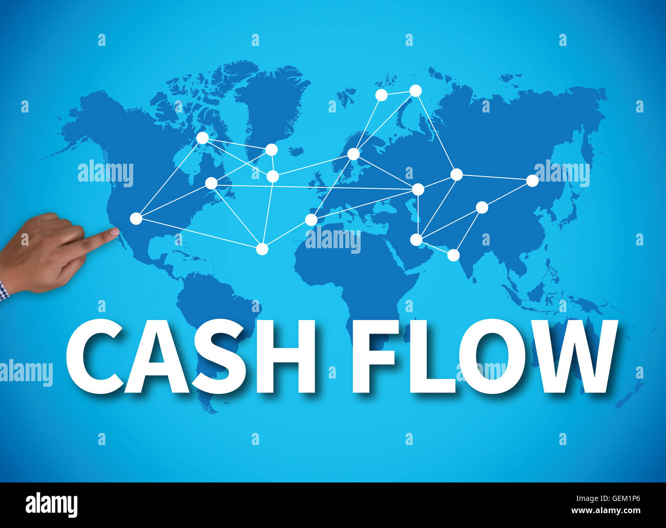 CASH FLOW businessman work on white broad, top view Stock Photo - Alamy