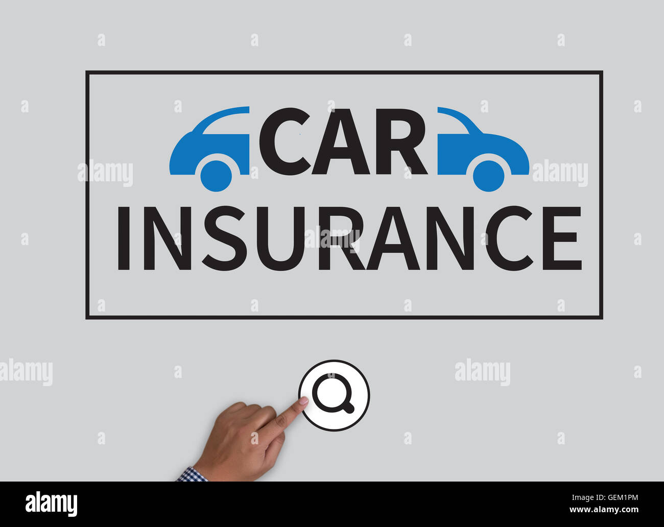 CAR INSURANCE businessman work on white broad, top view Stock Photo - Alamy
