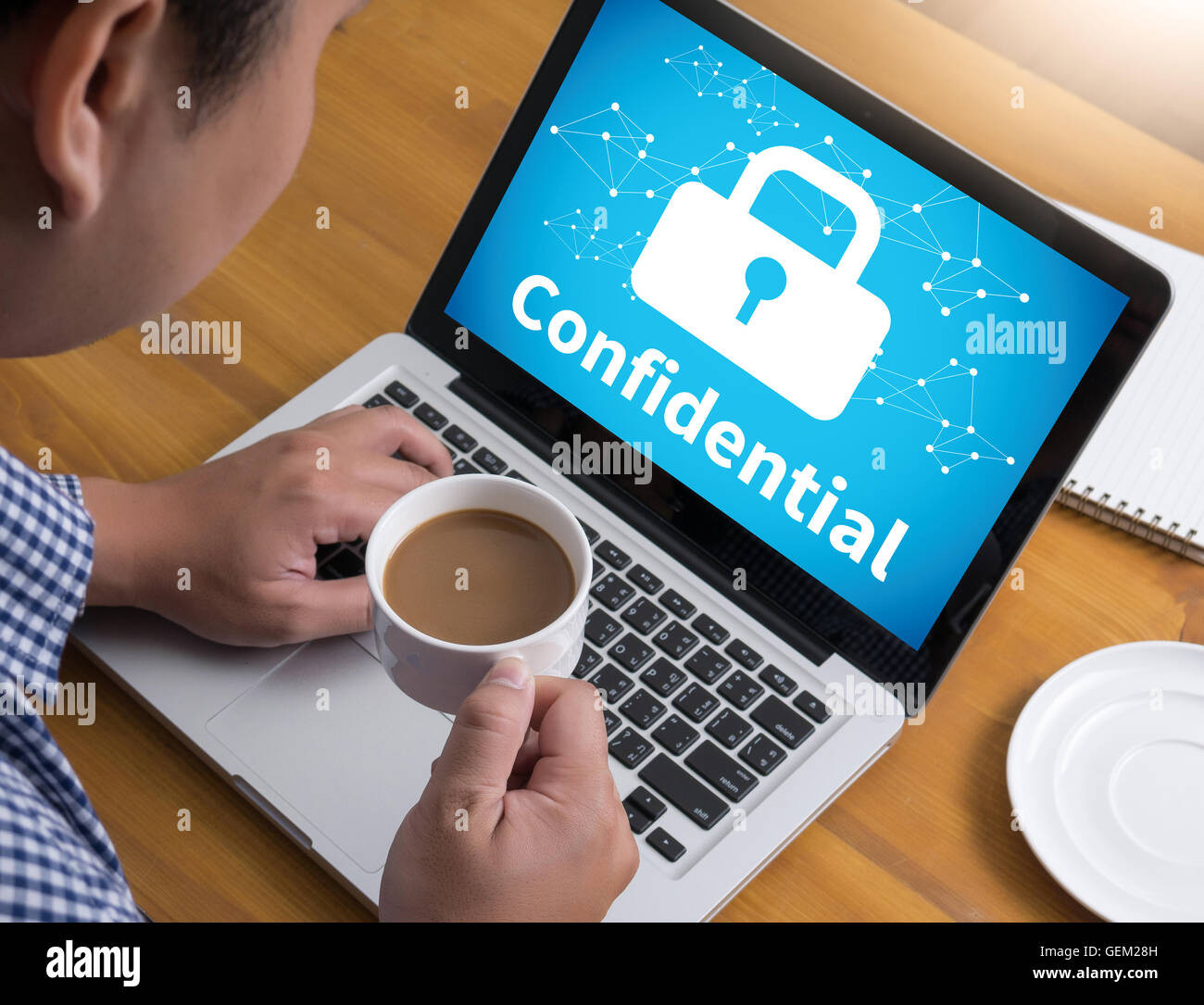 Confidential Concept Businessman at work. Close-up top view of man ...