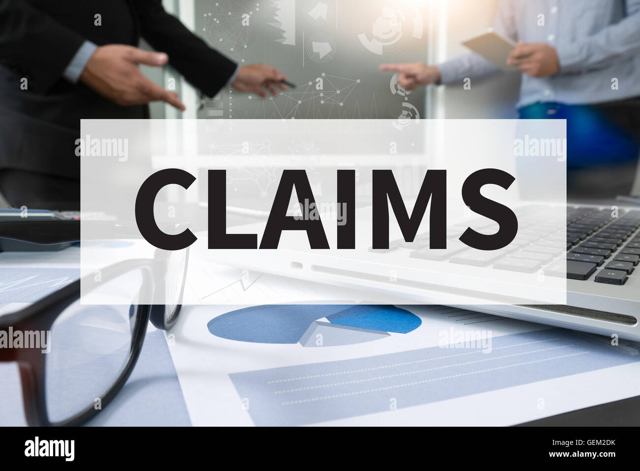 CLAIMS CONCEPT Businessman making presentation with his colleagues and ...