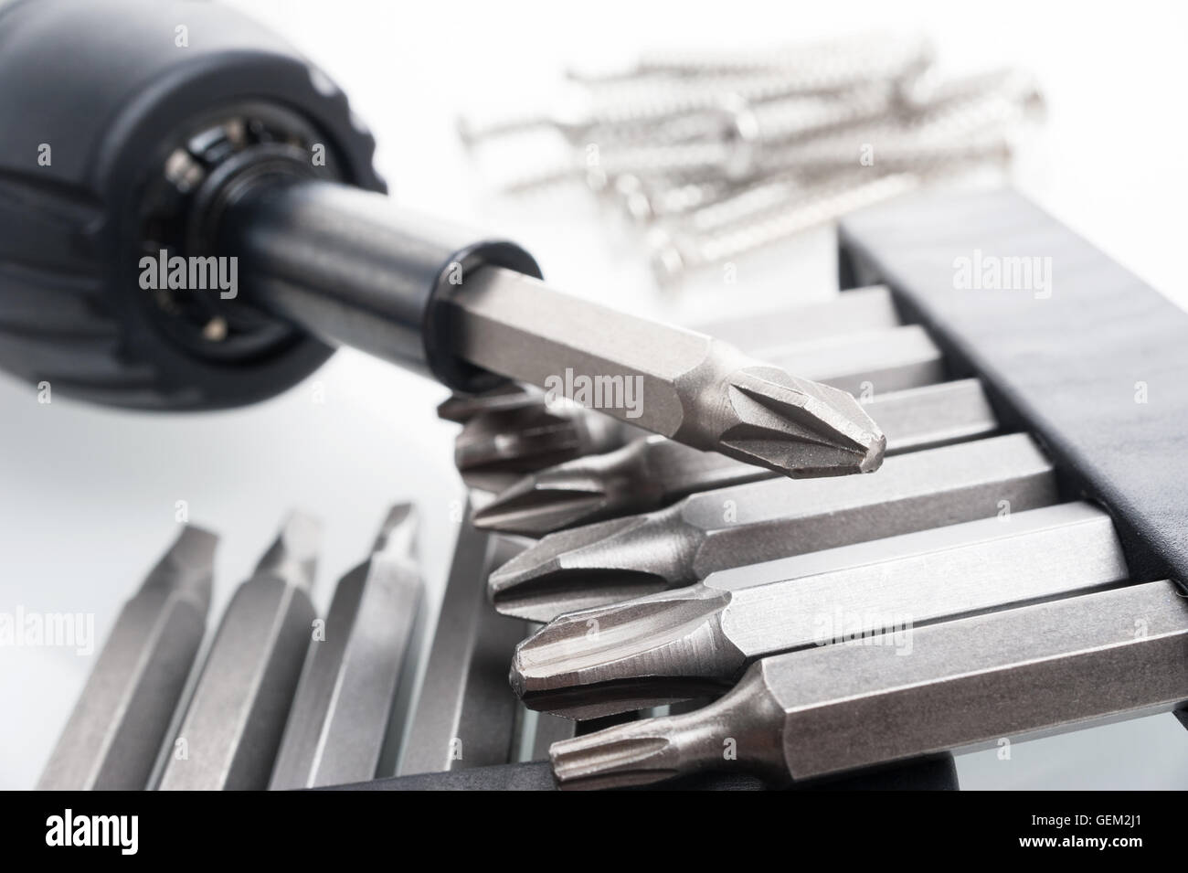 closeup many type of screwdriver head Stock Photo - Alamy