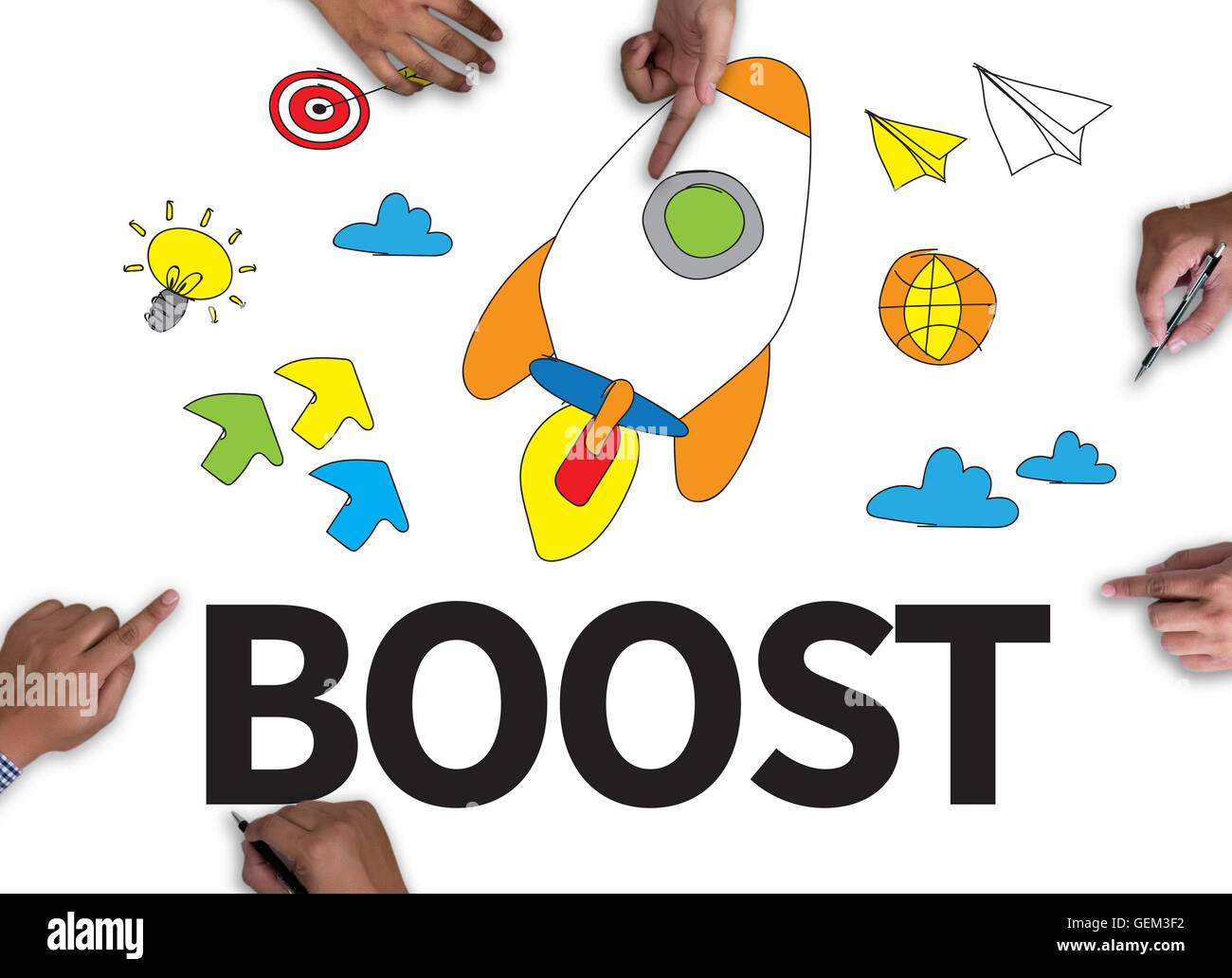 Boost with wooden frame on white background Stock Photo - Alamy