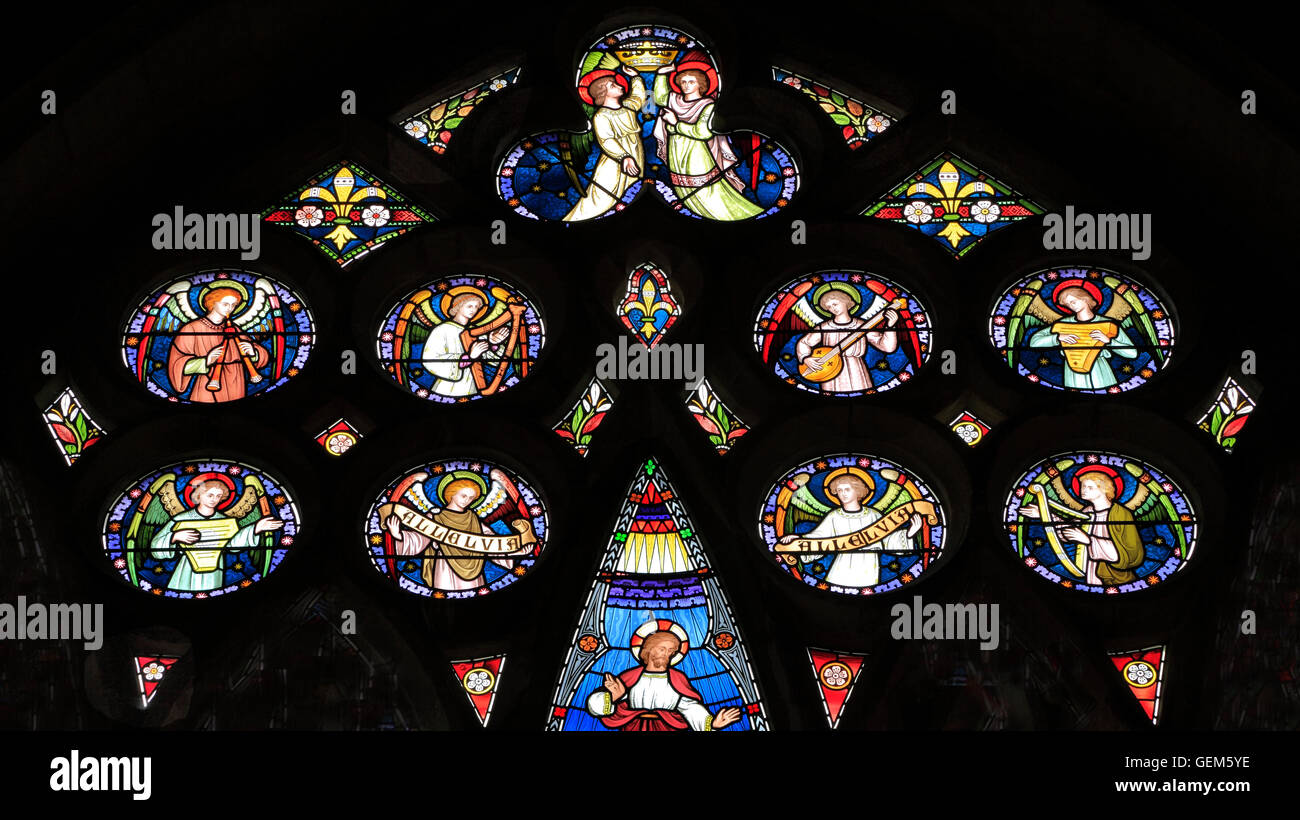 Angel Musicians, Old Hunstanton stained glass window, detail of angels ...