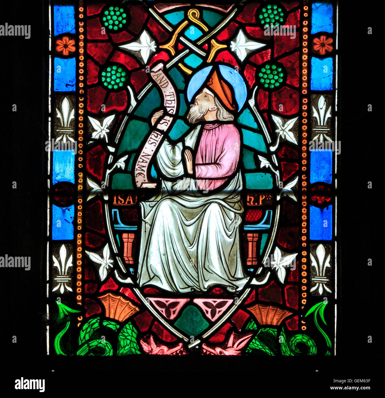 Isaah, Isaiah, stained glass window, Old Hunstanton, detail of Tree of ...