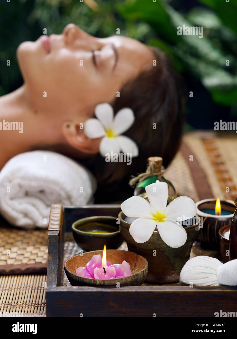 portrait of young beautiful woman relaxing in spa environment Stock ...
