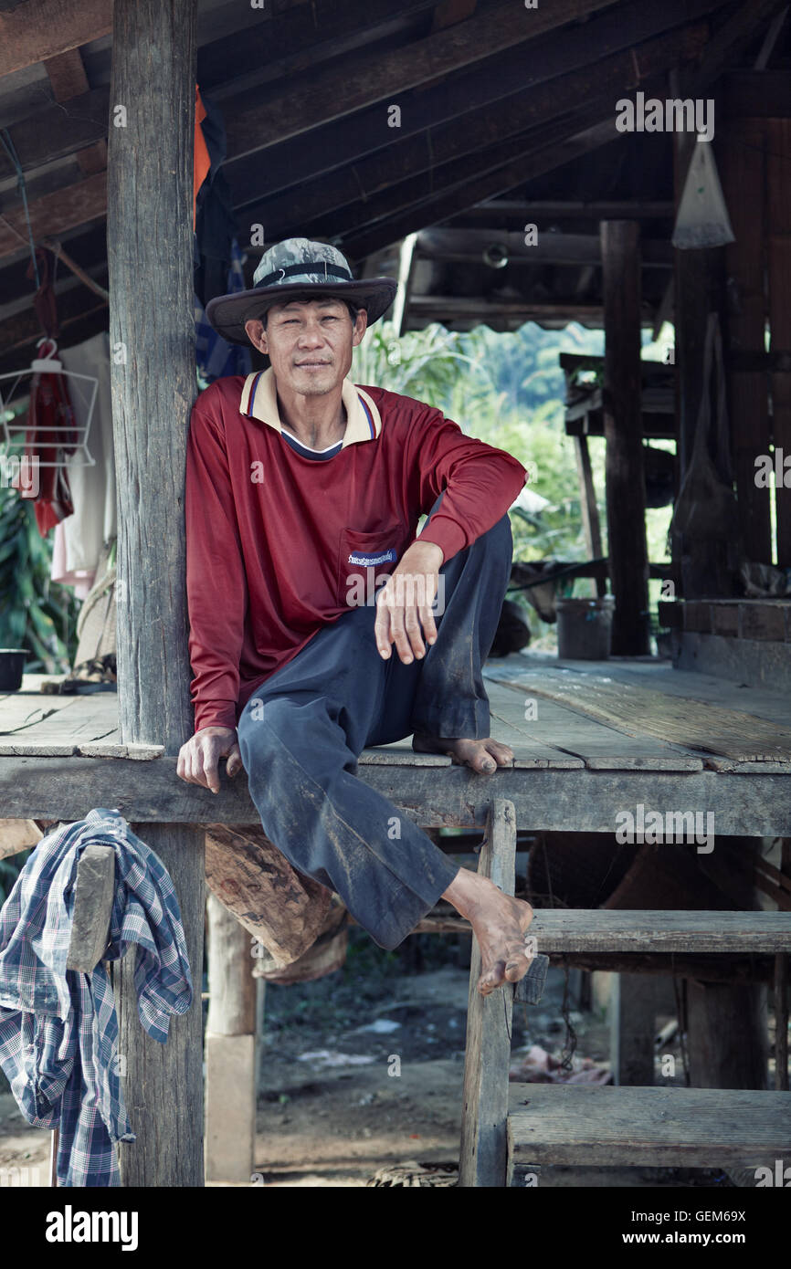 close up portrait of thai native man on color background Stock Photo ...