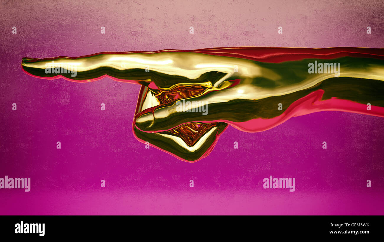 3d render: pointing hand gesture in gold on the art background Stock ...