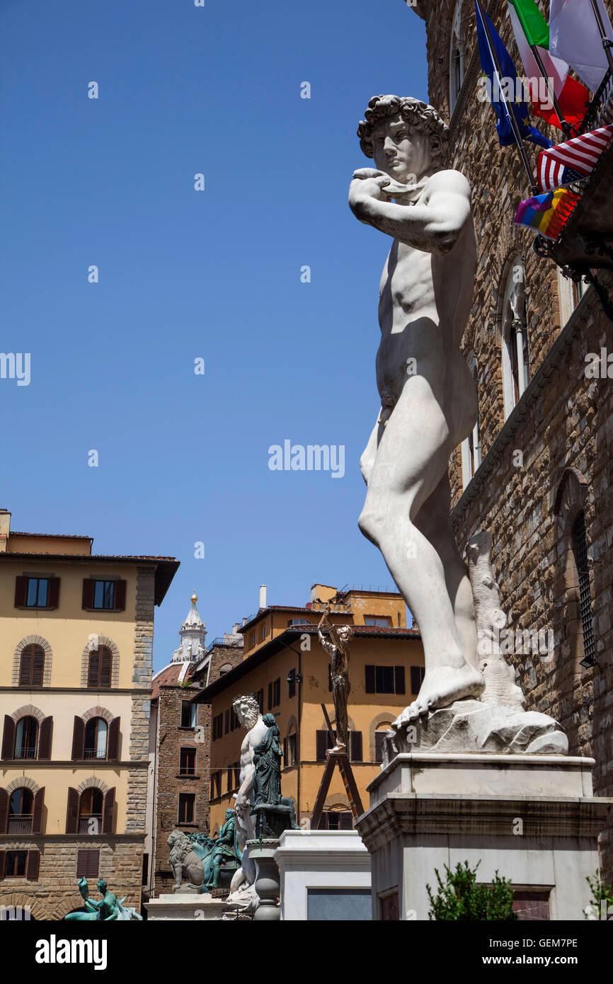 Italy,Tuscany,Florence,Signoria square, copy of David of Michelangelo ...