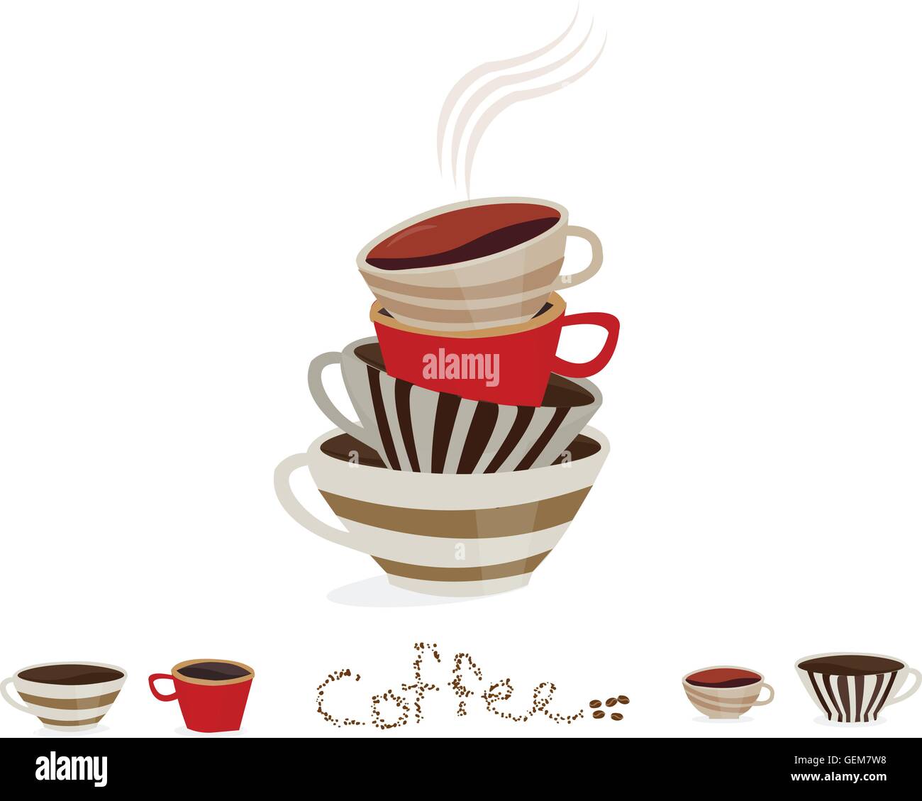 Stack of vintage colorful coffee cups on a white background Stock ...