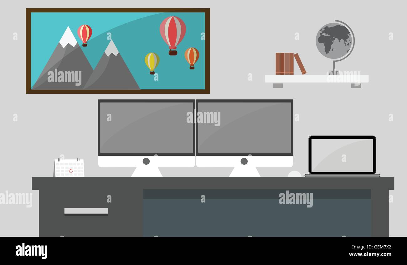 Interior of working place concept in flat design Stock Vector Image ...