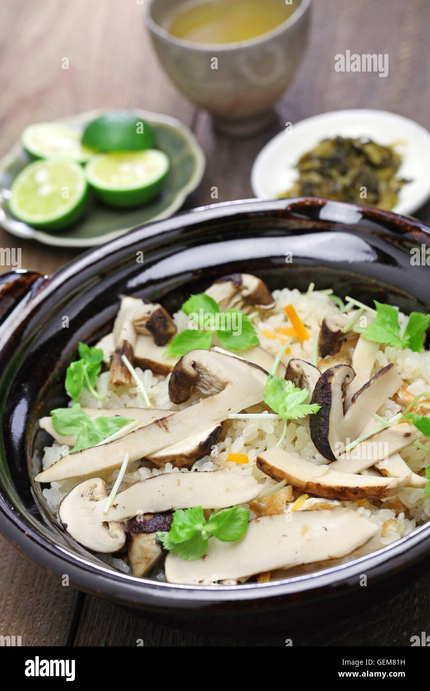 matsutake gohan, rice cooked with matsutake mushroom, japanese food ...