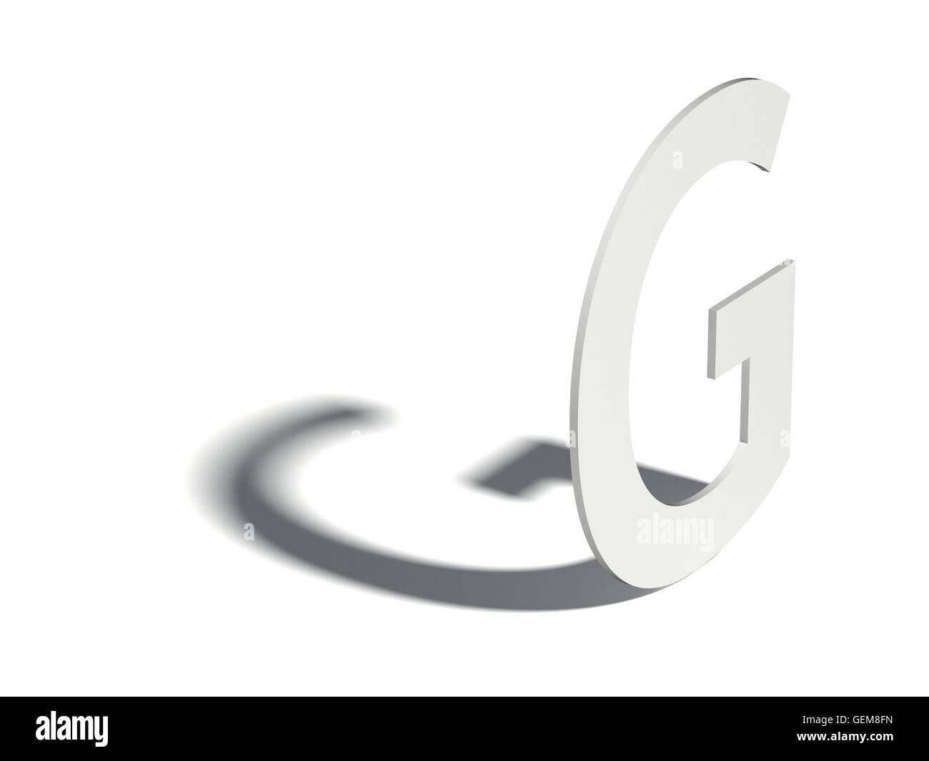Drop shadow font. Letter G. 3D render illustration isolated on white ...