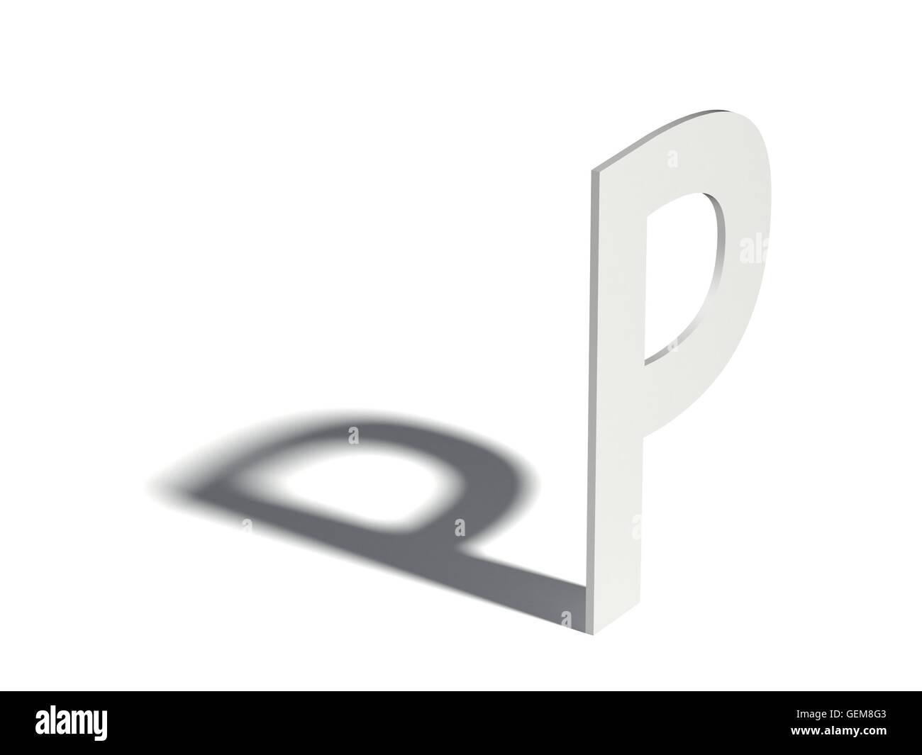 Drop shadow font. Letter P. 3D render illustration isolated on white ...
