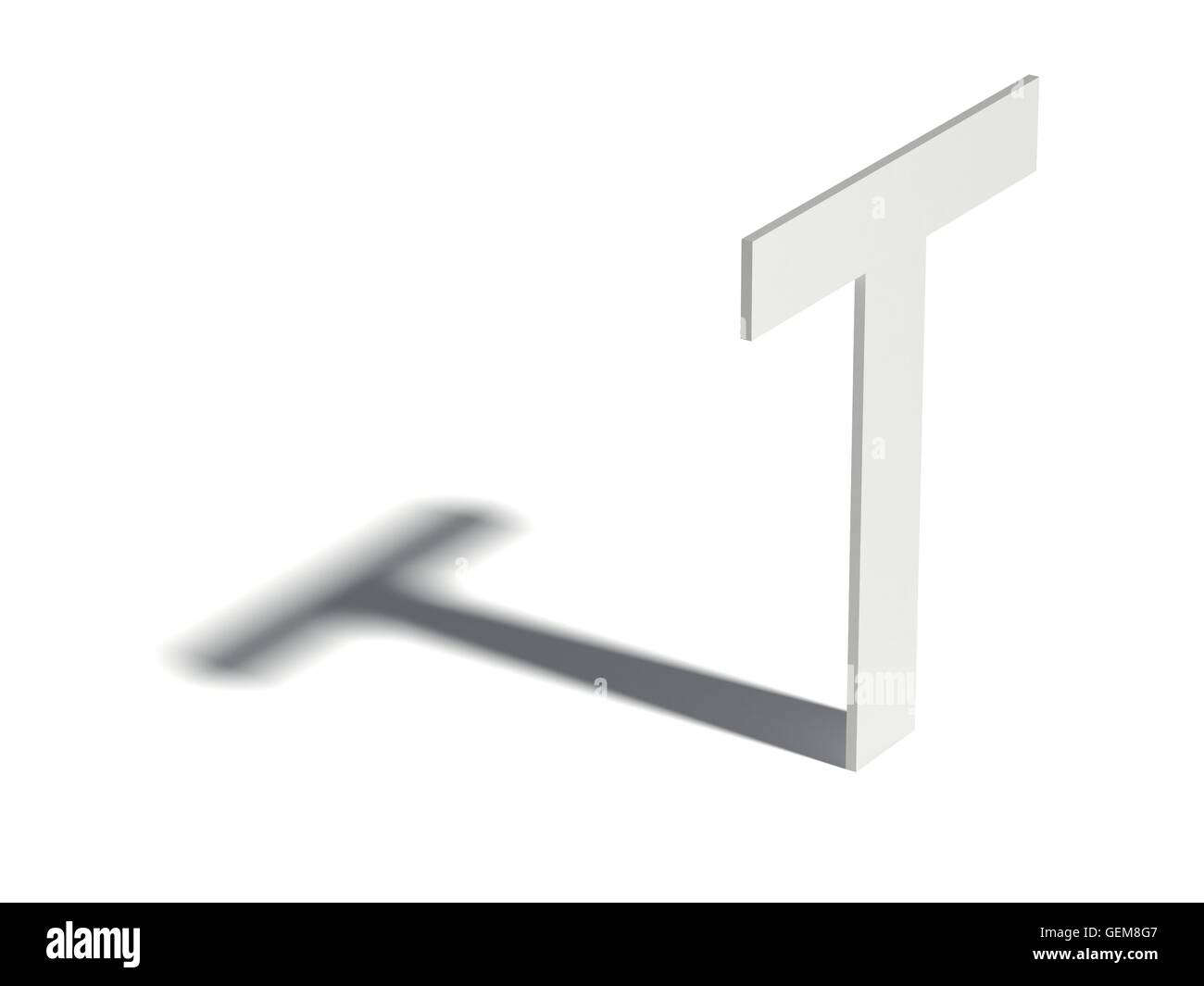 Drop shadow font. Letter T. 3D render illustration isolated on white ...