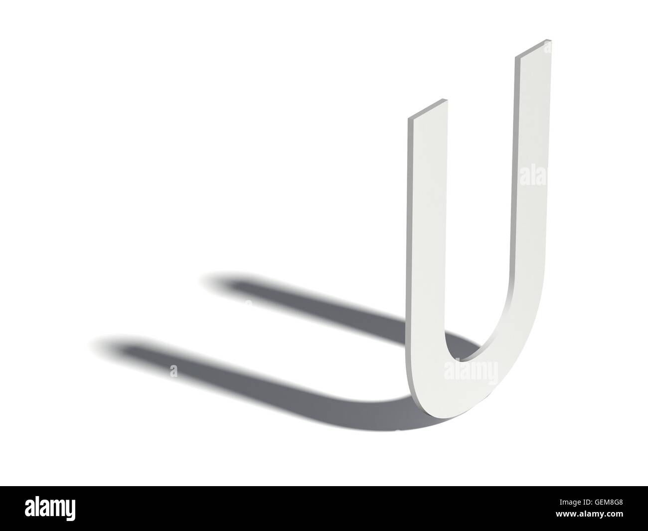 Drop shadow font. Letter U. 3D render illustration isolated on white ...