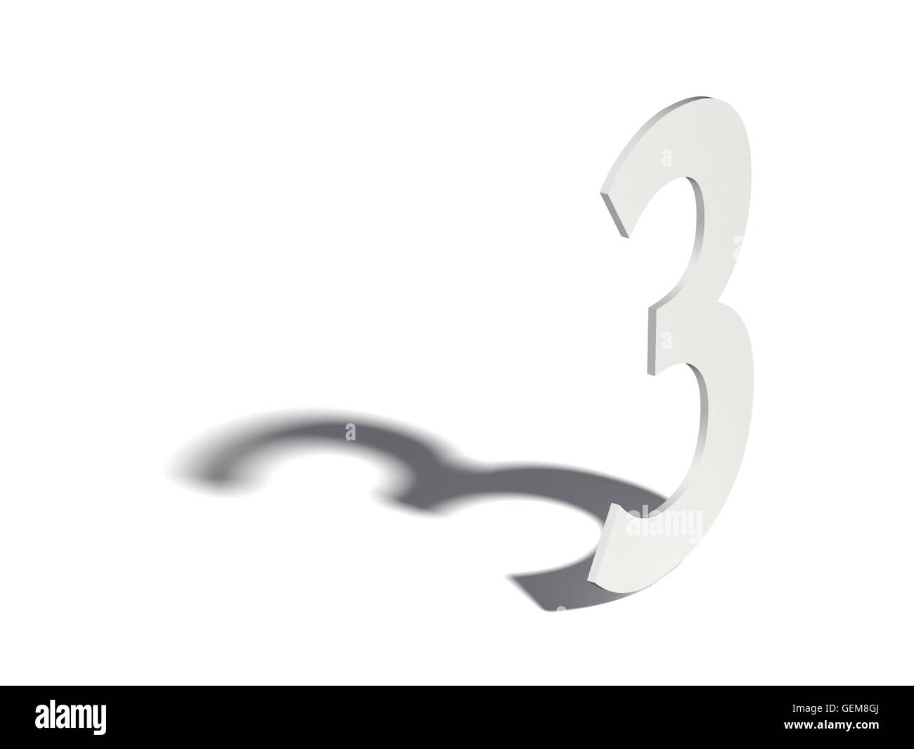 Drop shadow digit. Number THREE 3. 3D render illustration isolated on ...