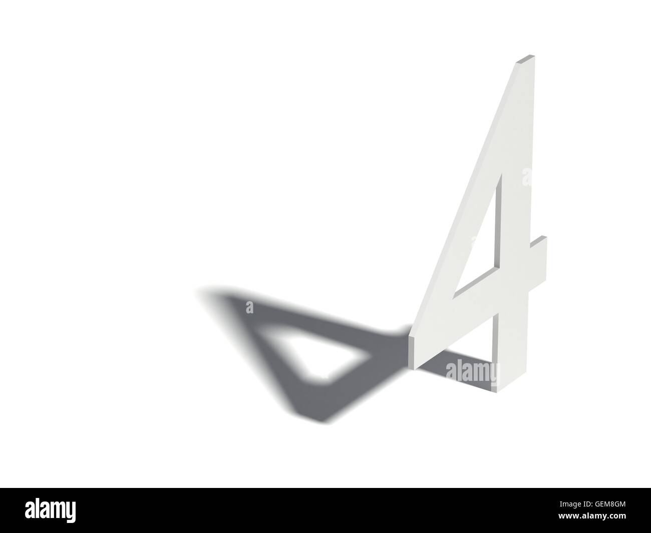 Drop shadow digit. Number FOUR 4. 3D render illustration isolated on ...