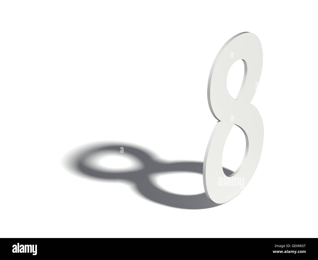 Drop shadow digit. Number EIGHT 8. 3D render illustration isolated on ...
